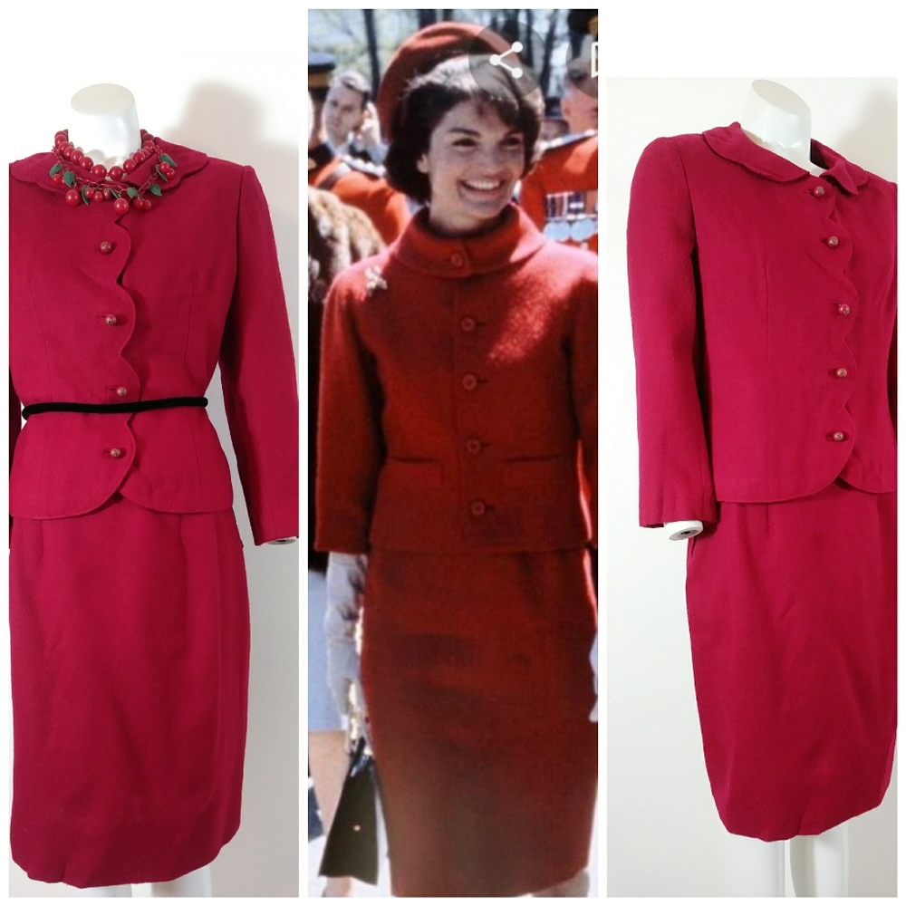 Vintage 50s 60s Pinup Cherry Red Wool Jackie O Ladies… - Gem